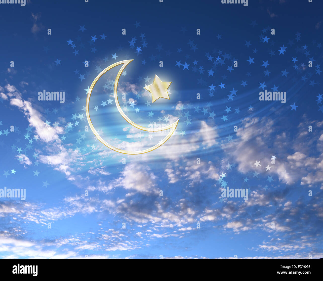symbols of islam religion against bright cloudy sky Stock Photo - Alamy