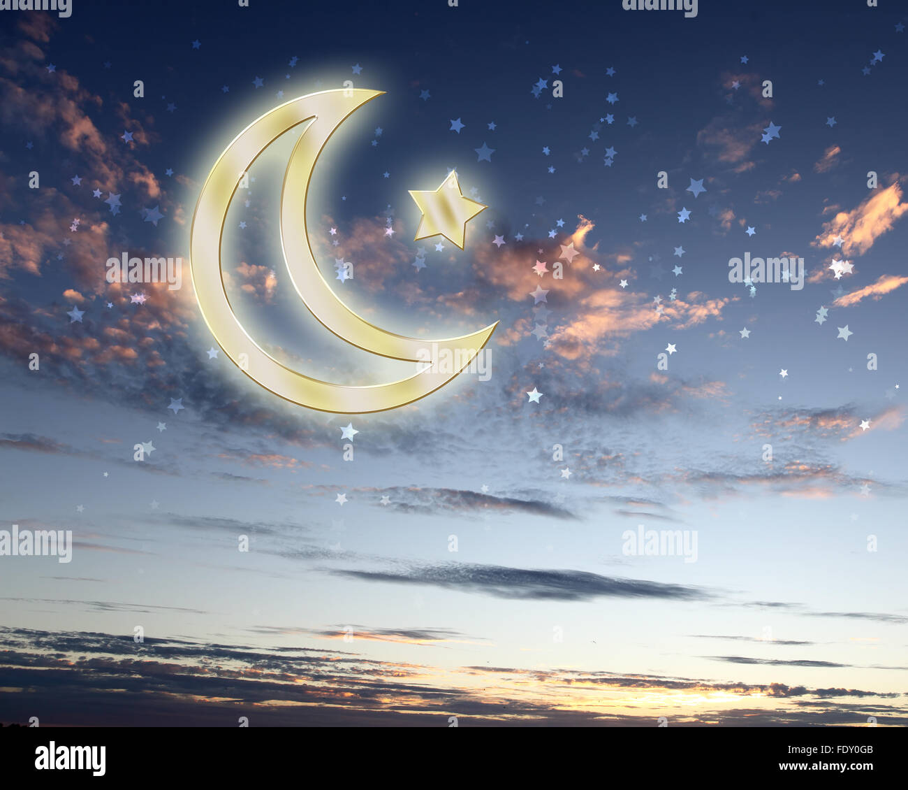 symbols of islam religion against bright cloudy sky Stock Photo - Alamy