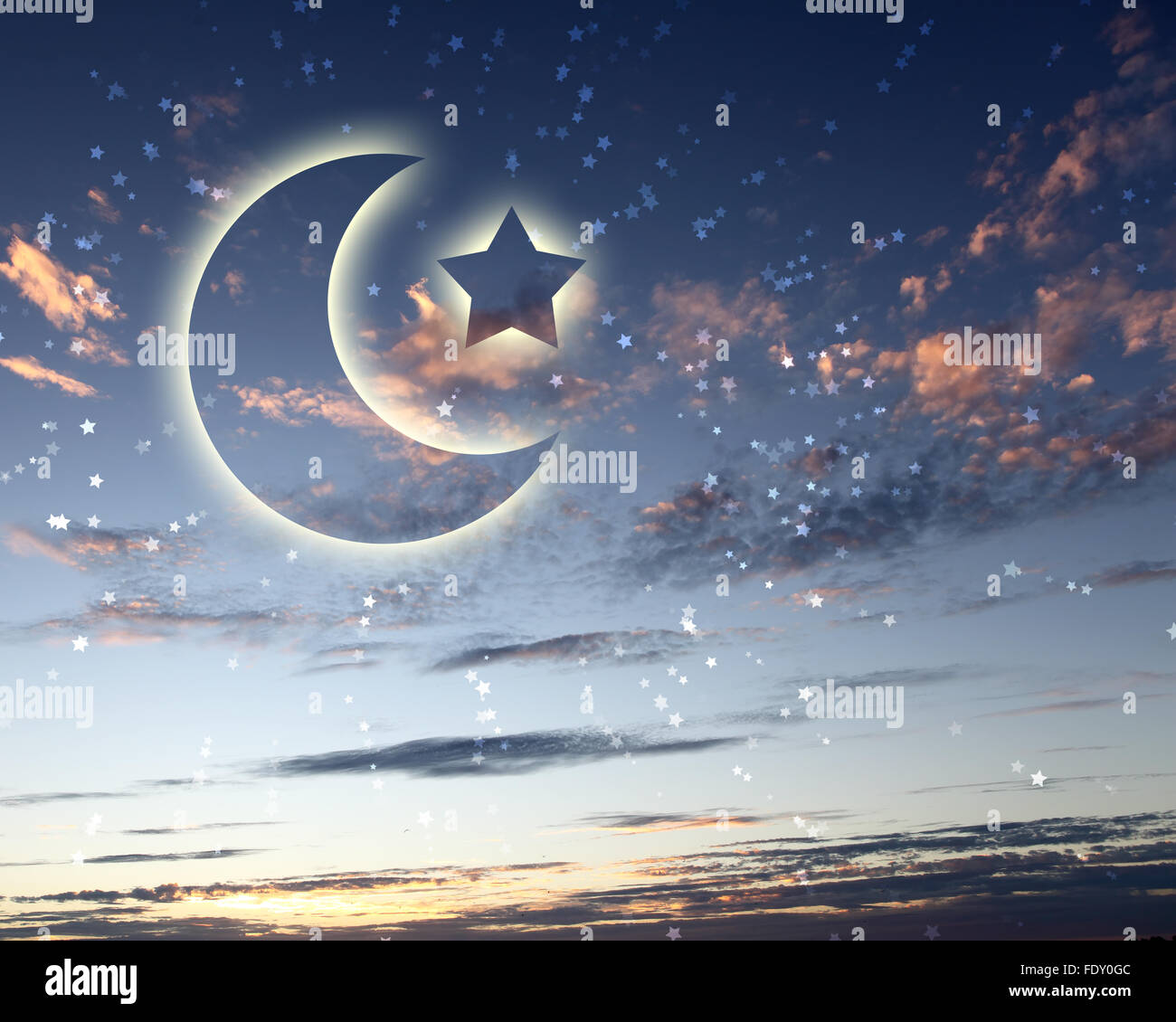 symbols of islam religion against bright cloudy sky Stock Photo - Alamy