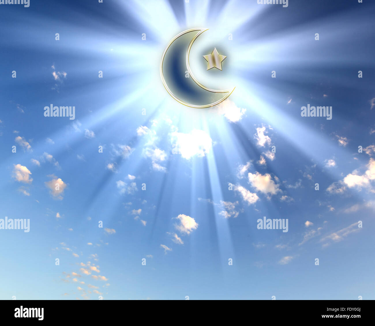 symbols of islam religion against bright cloudy sky Stock Photo - Alamy