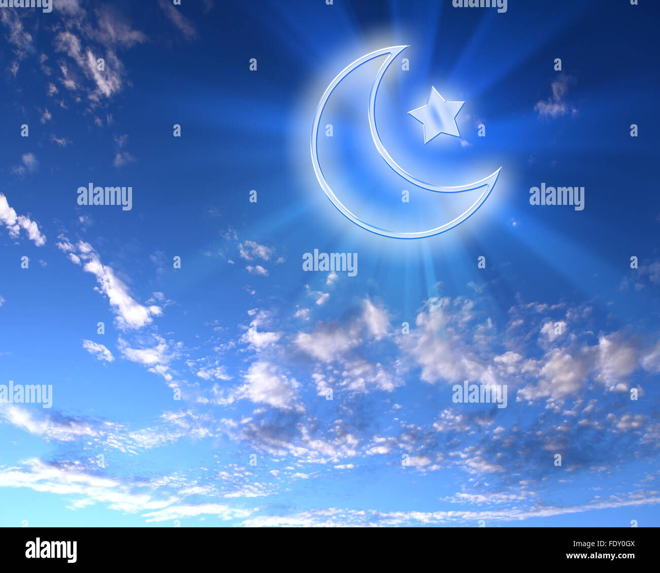 symbols of islam religion against bright cloudy sky Stock Photo - Alamy