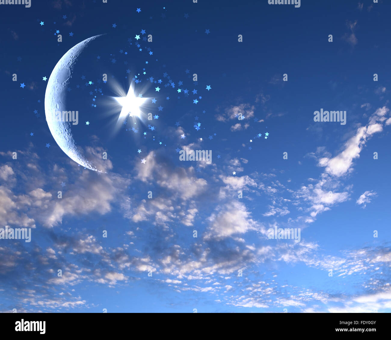 symbols of islam religion against bright cloudy sky Stock Photo - Alamy