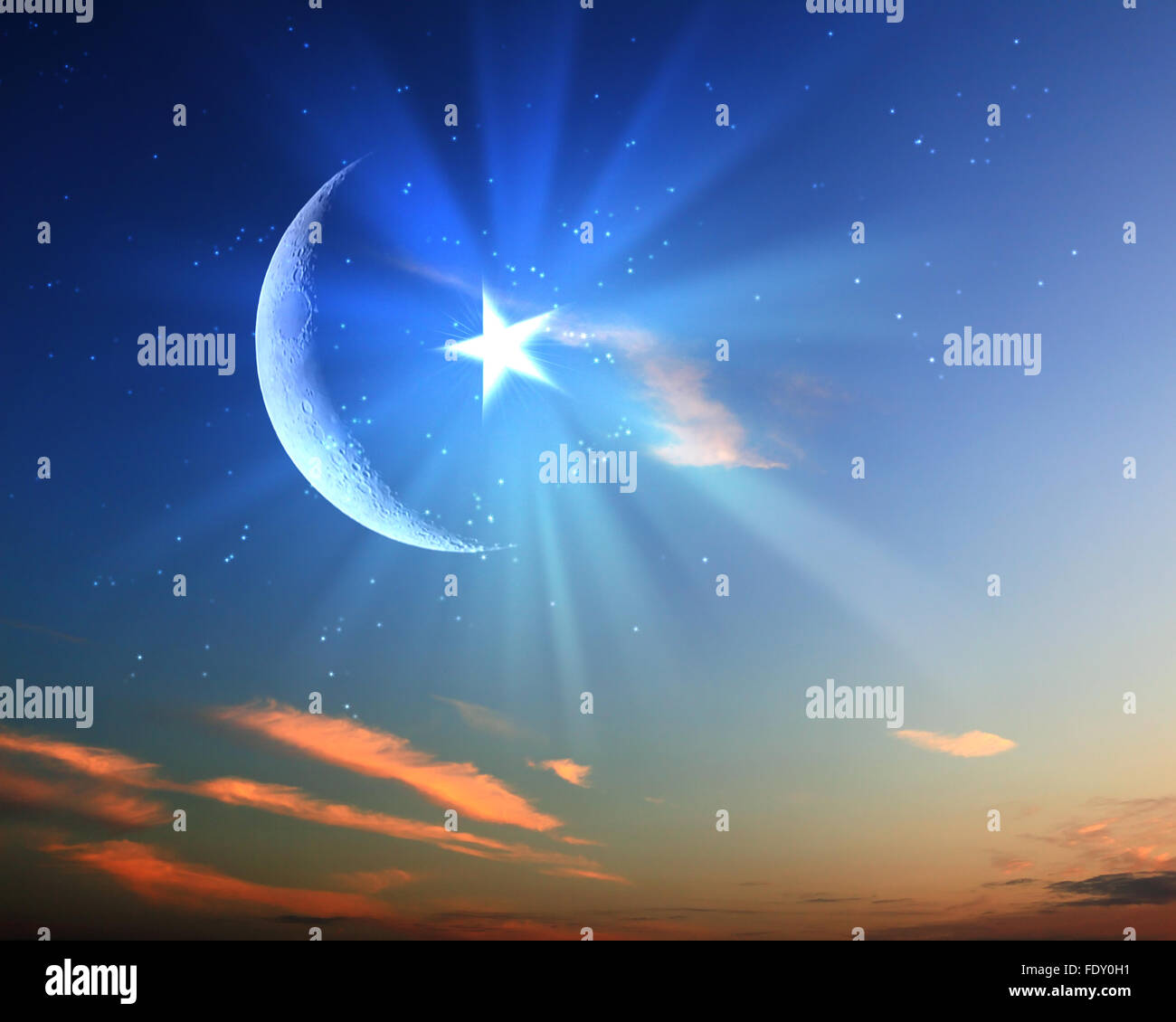 symbols of islam religion against bright cloudy sky Stock Photo - Alamy