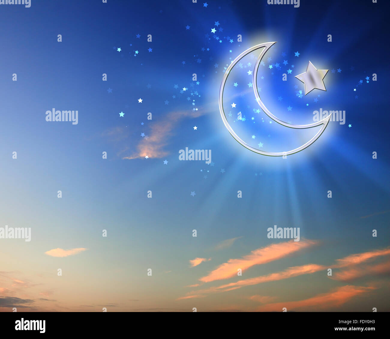 symbols of islam religion against bright cloudy sky Stock Photo - Alamy