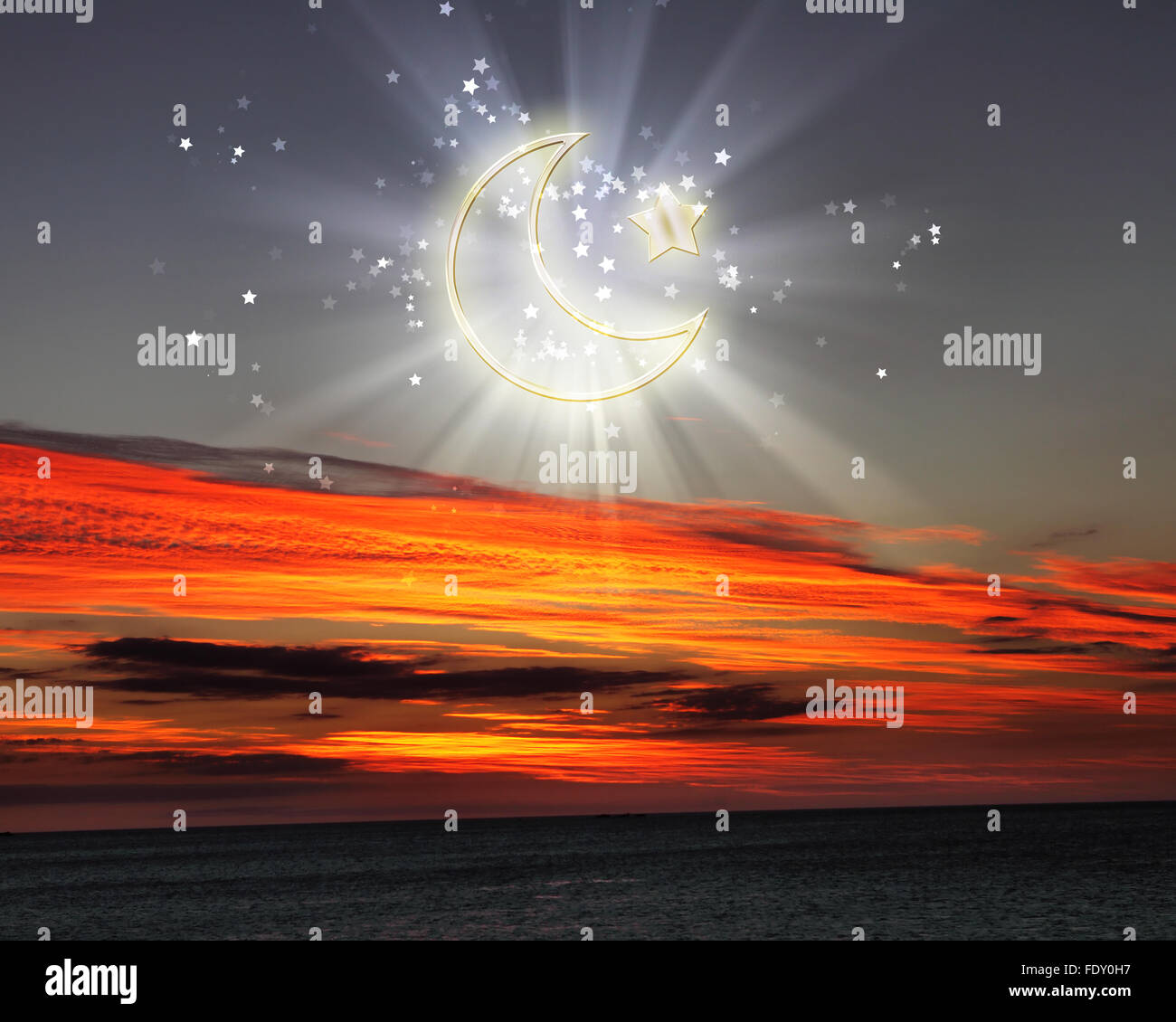 symbols of islam religion against bright cloudy sky Stock Photo - Alamy