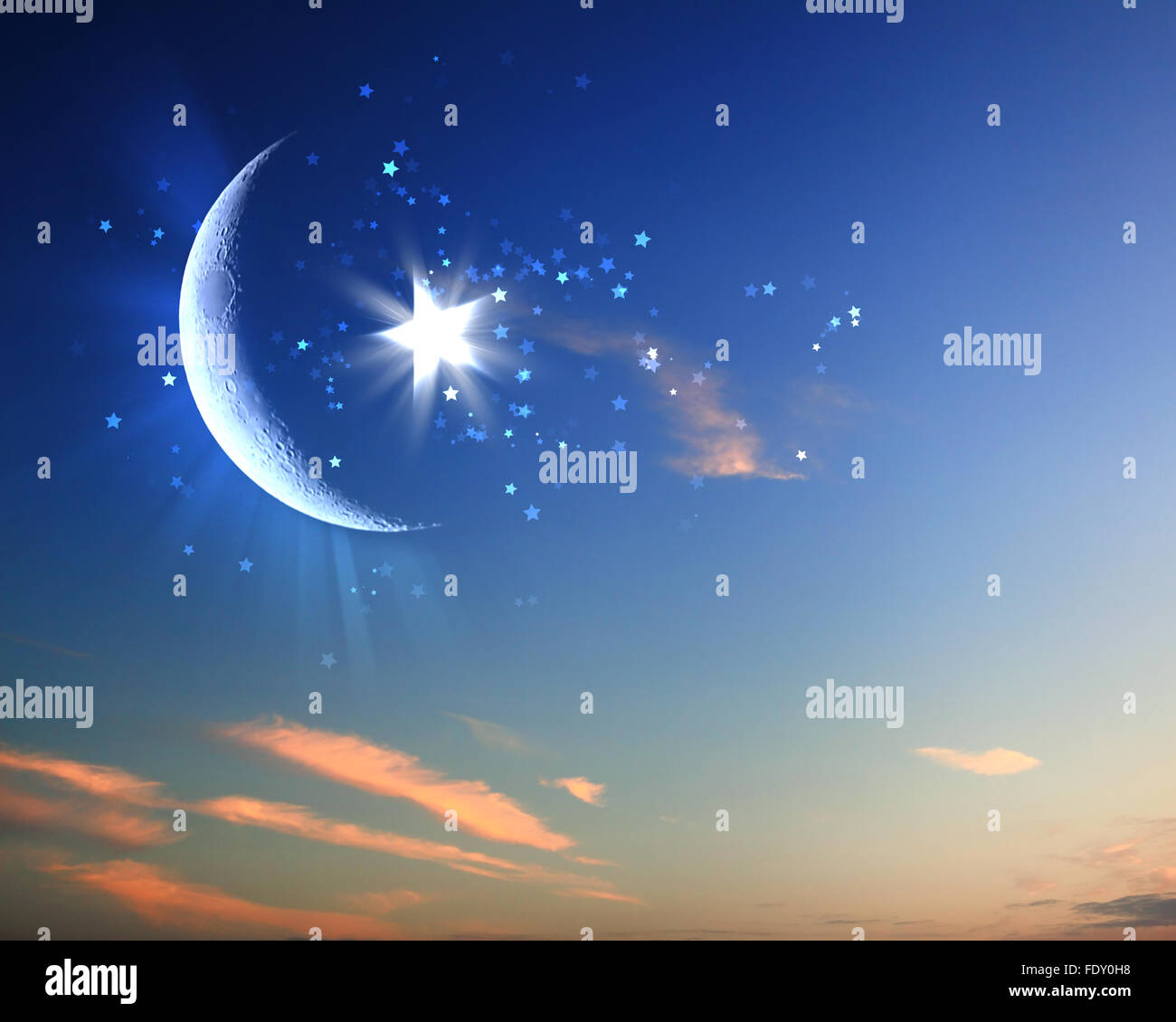symbols of islam religion against bright cloudy sky Stock Photo - Alamy