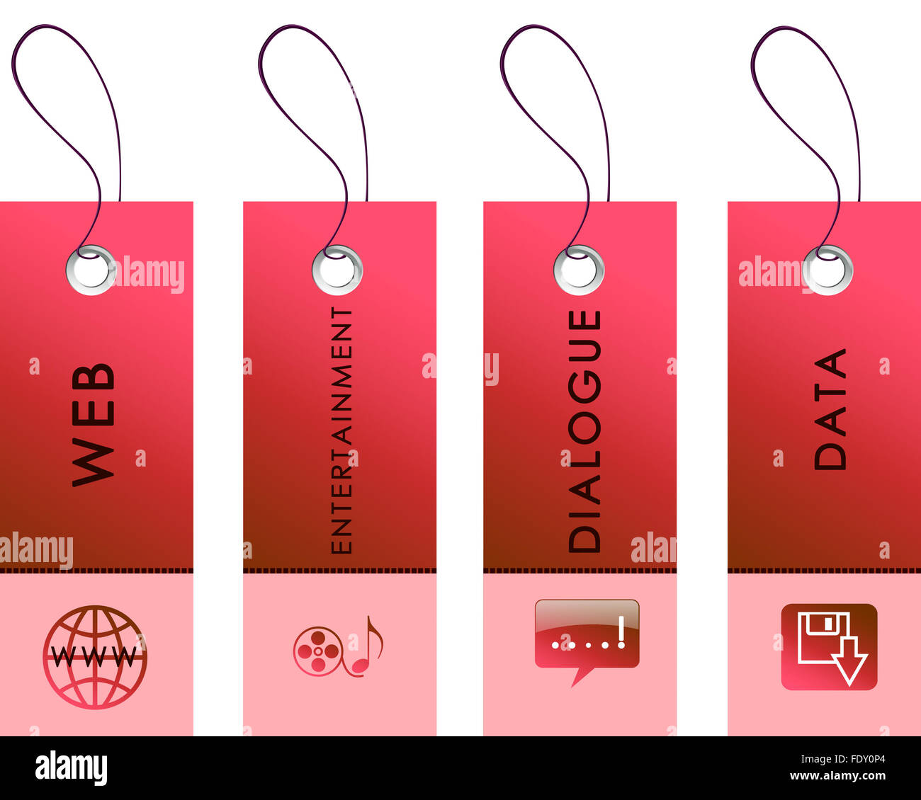 Red tag with inscriptions dedicated to communication Stock Photo - Alamy