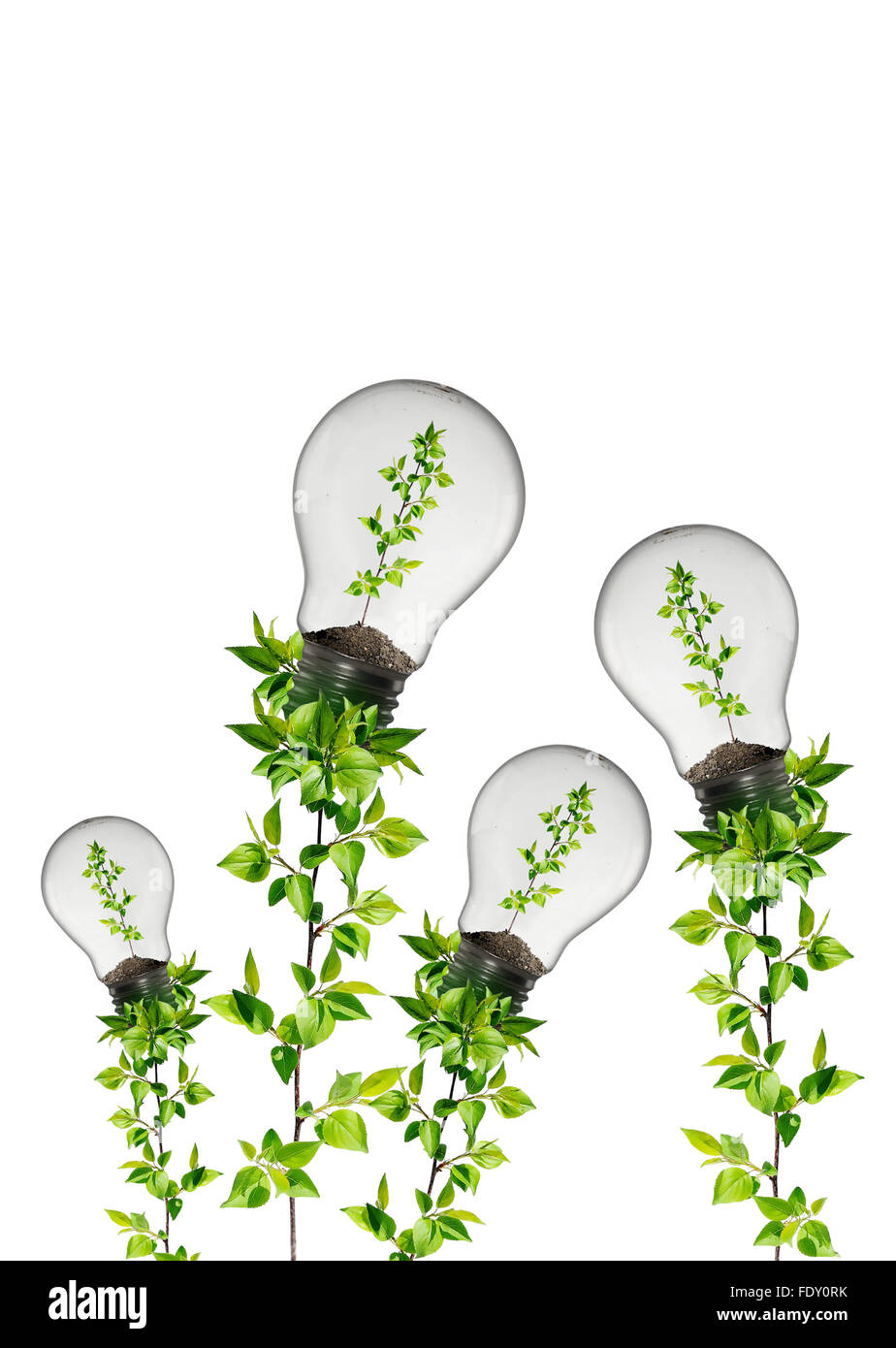 Arms and light bulbs. Symbol of environmental protection. Collage Stock ...