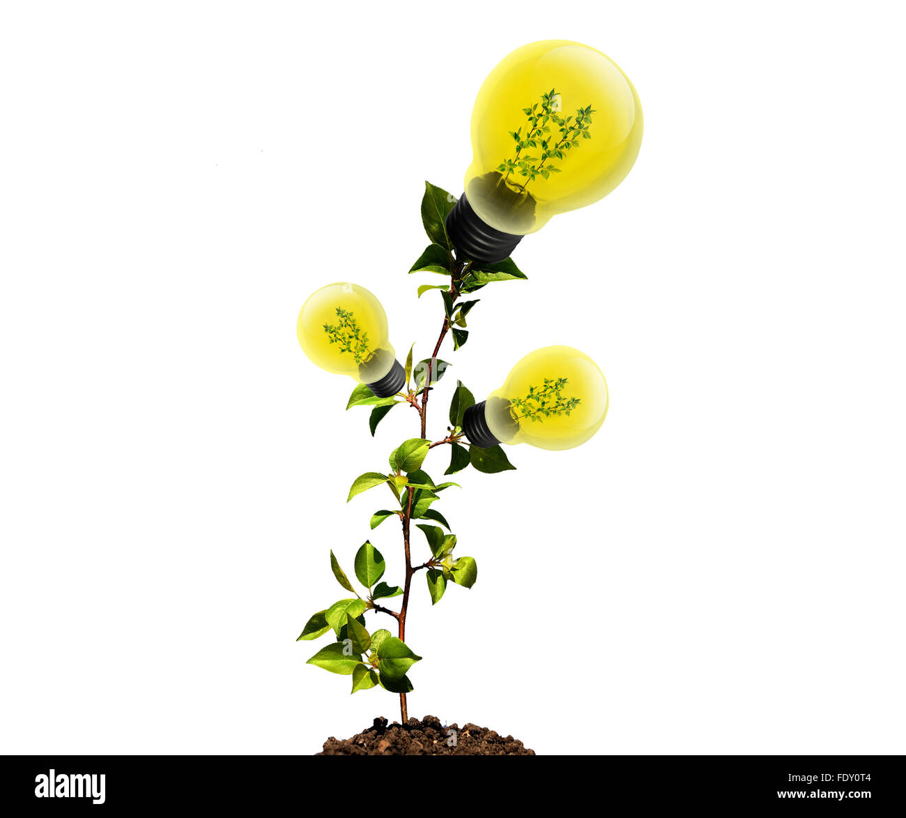 Arms and light bulbs. Symbol of environmental protection. Collage Stock ...