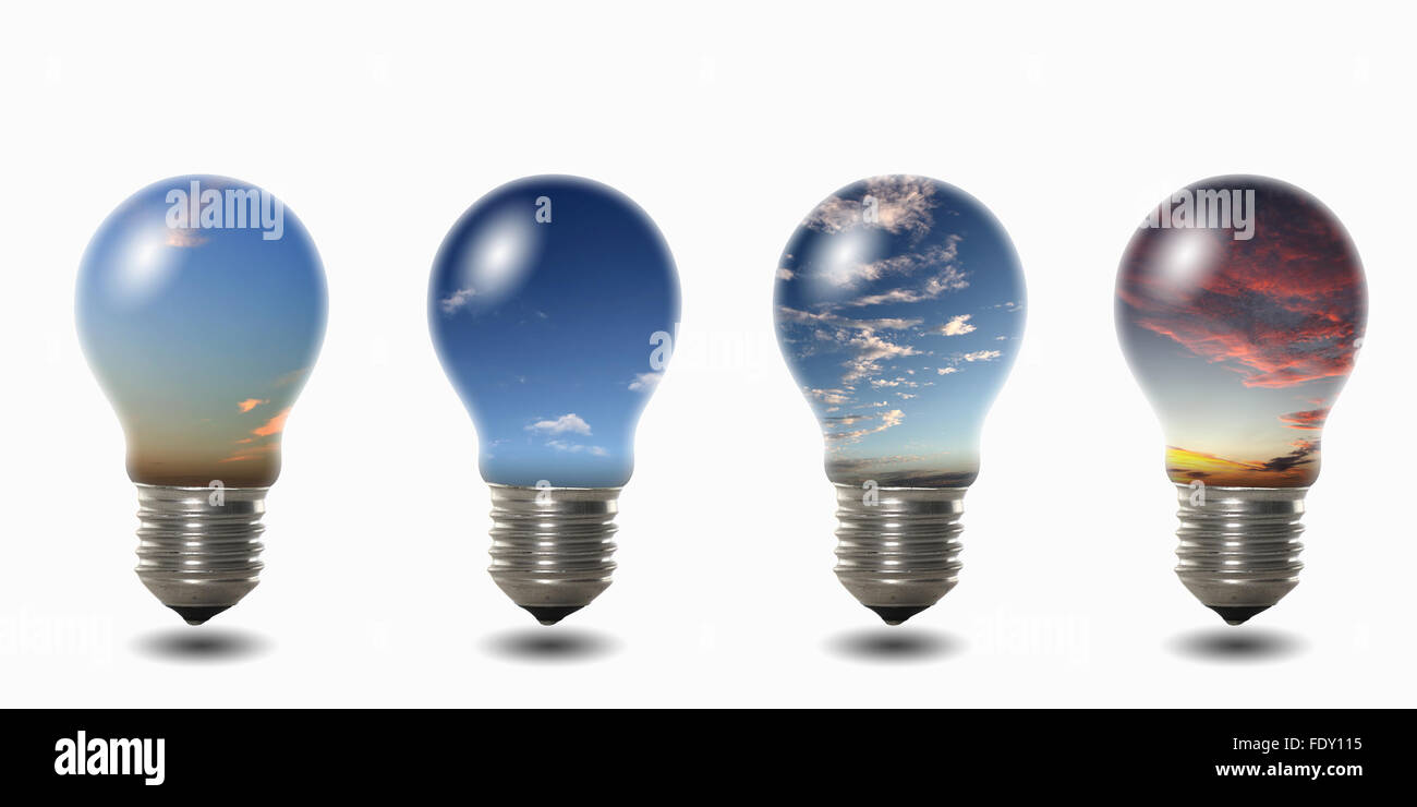 four light bulbs with sky and clouds inside Stock Photo - Alamy