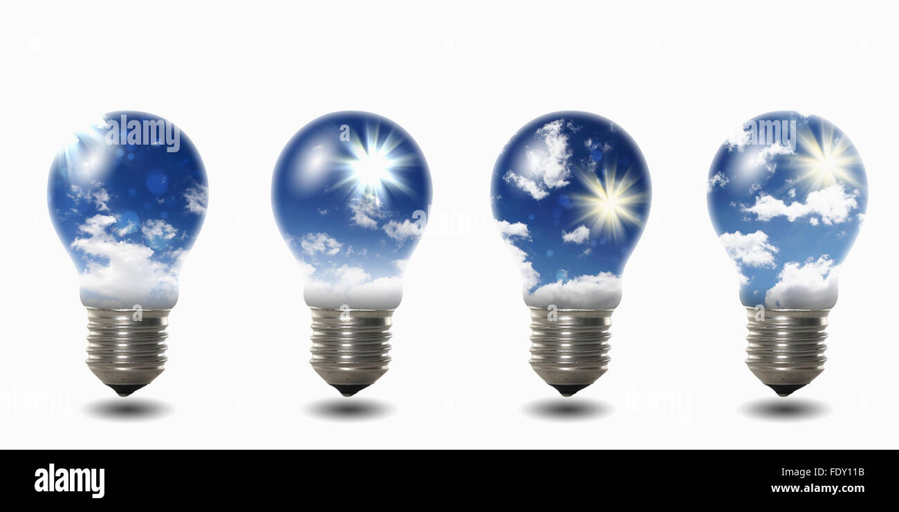 four light bulbs with sky and clouds inside Stock Photo - Alamy