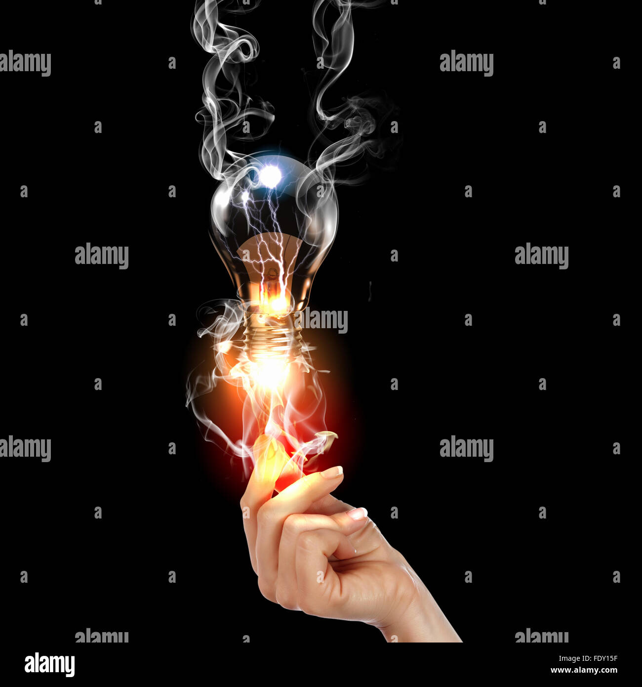 human hand, electric charge and light bulb Stock Photo - Alamy