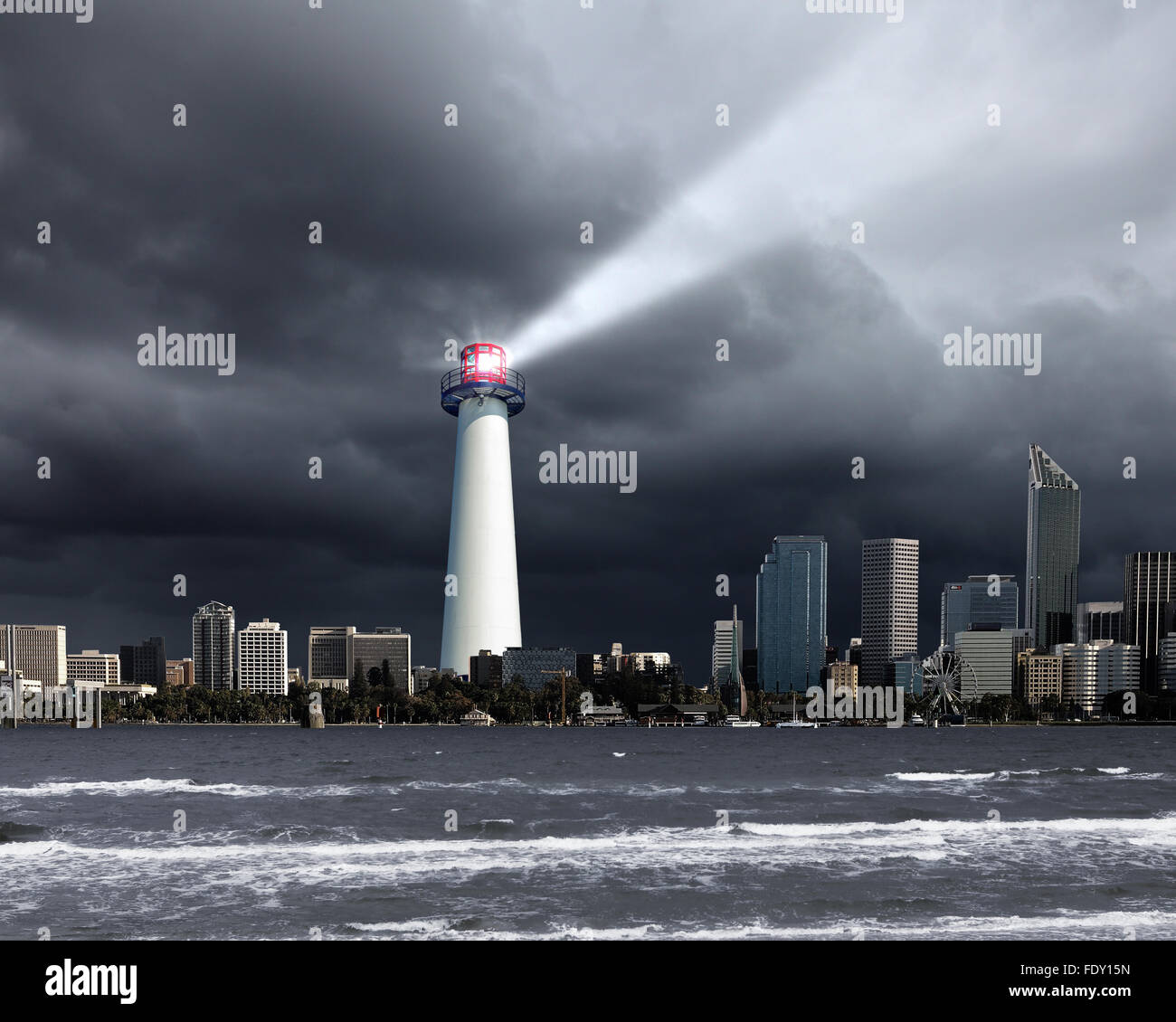 Image of a lighthouse with a strong beam of light Stock Photo - Alamy