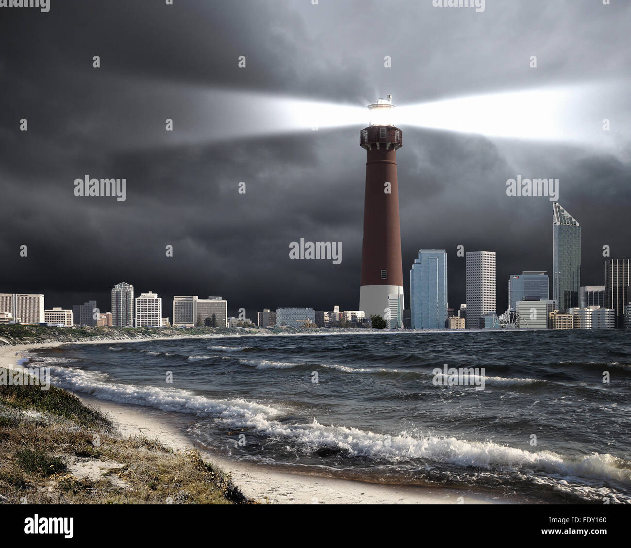 Image of a lighthouse with a strong beam of light Stock Photo - Alamy