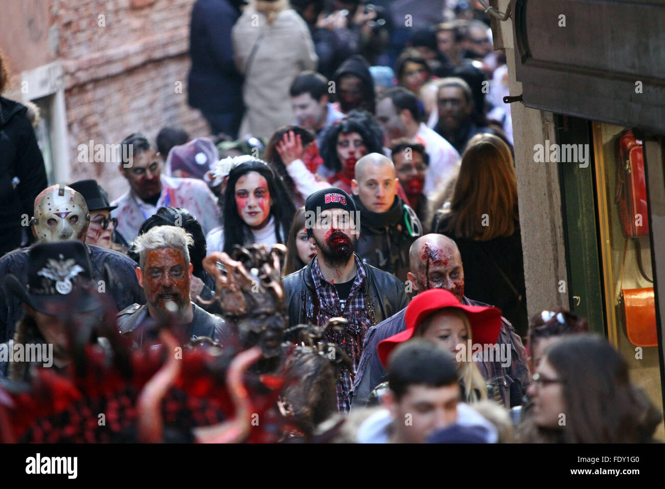 Venice, Italy. 23rd Jan, 2016. A group of people dressed up as Zombies ...