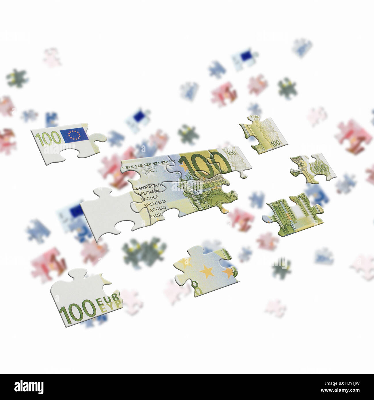 pieces of euro banknote puzzle getting together Stock Photo - Alamy