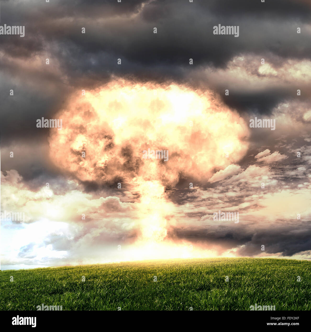 Nuclear explosion in an outdoor setting. Symbol of environmental ...