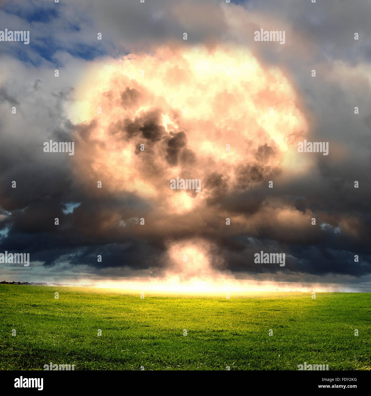 Nuclear explosion in an outdoor setting. Symbol of environmental ...