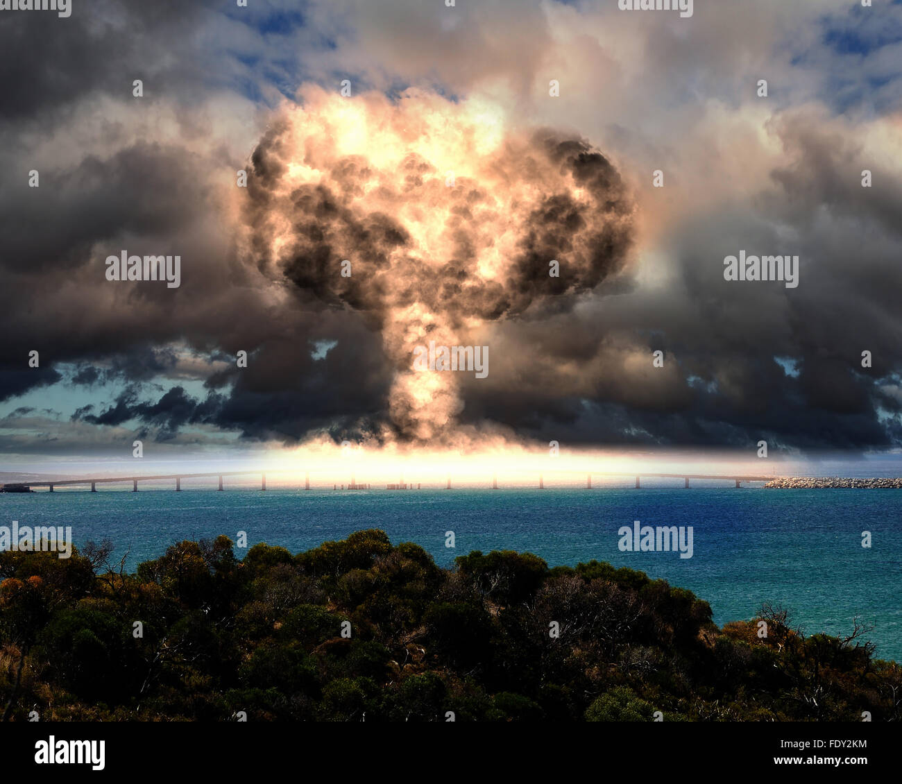 Nuclear explosion in an outdoor setting. Symbol of environmental ...