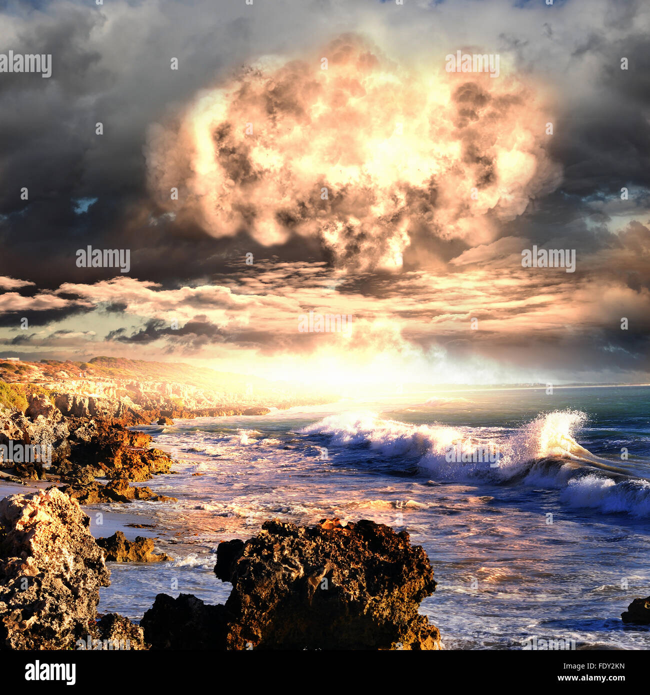 Nuclear explosion in an outdoor setting. Symbol of environmental ...