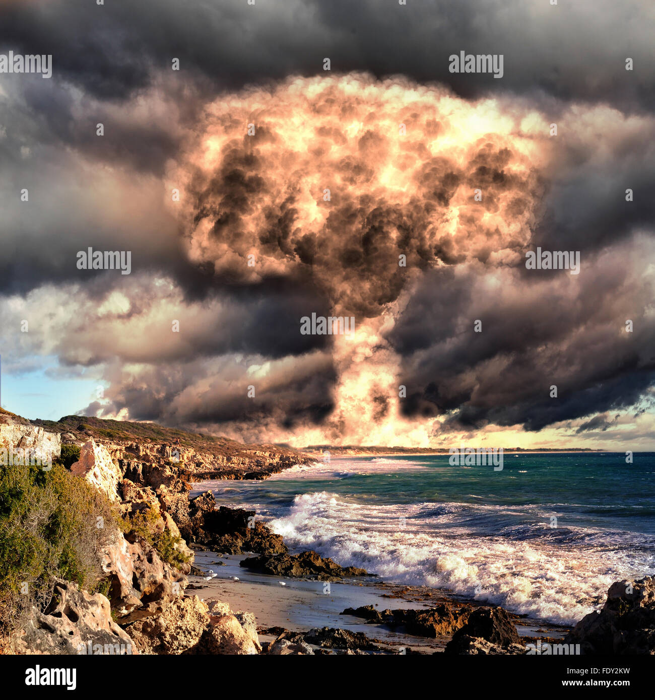 Nuclear explosion in an outdoor setting. Symbol of environmental ...