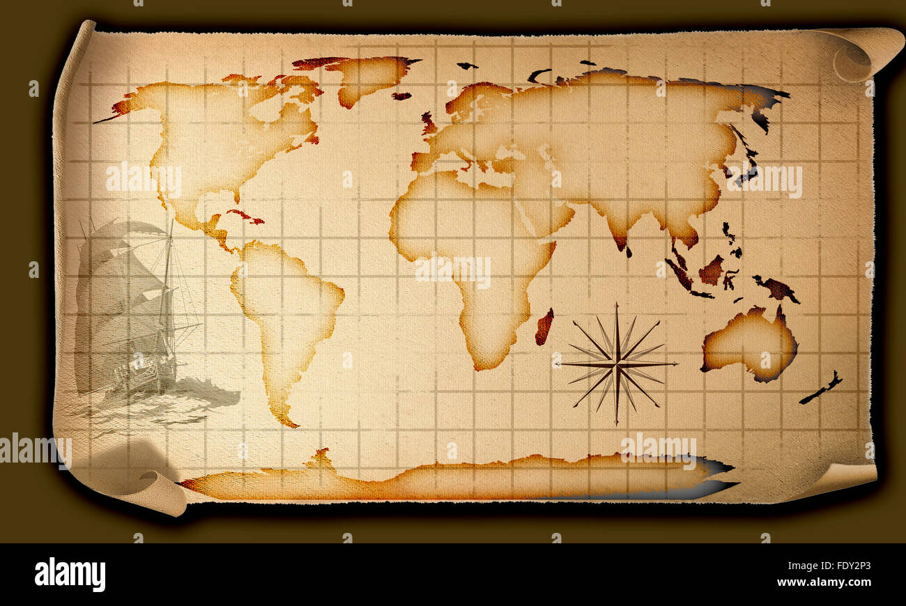 Image of an old paper world map Stock Photo - Alamy