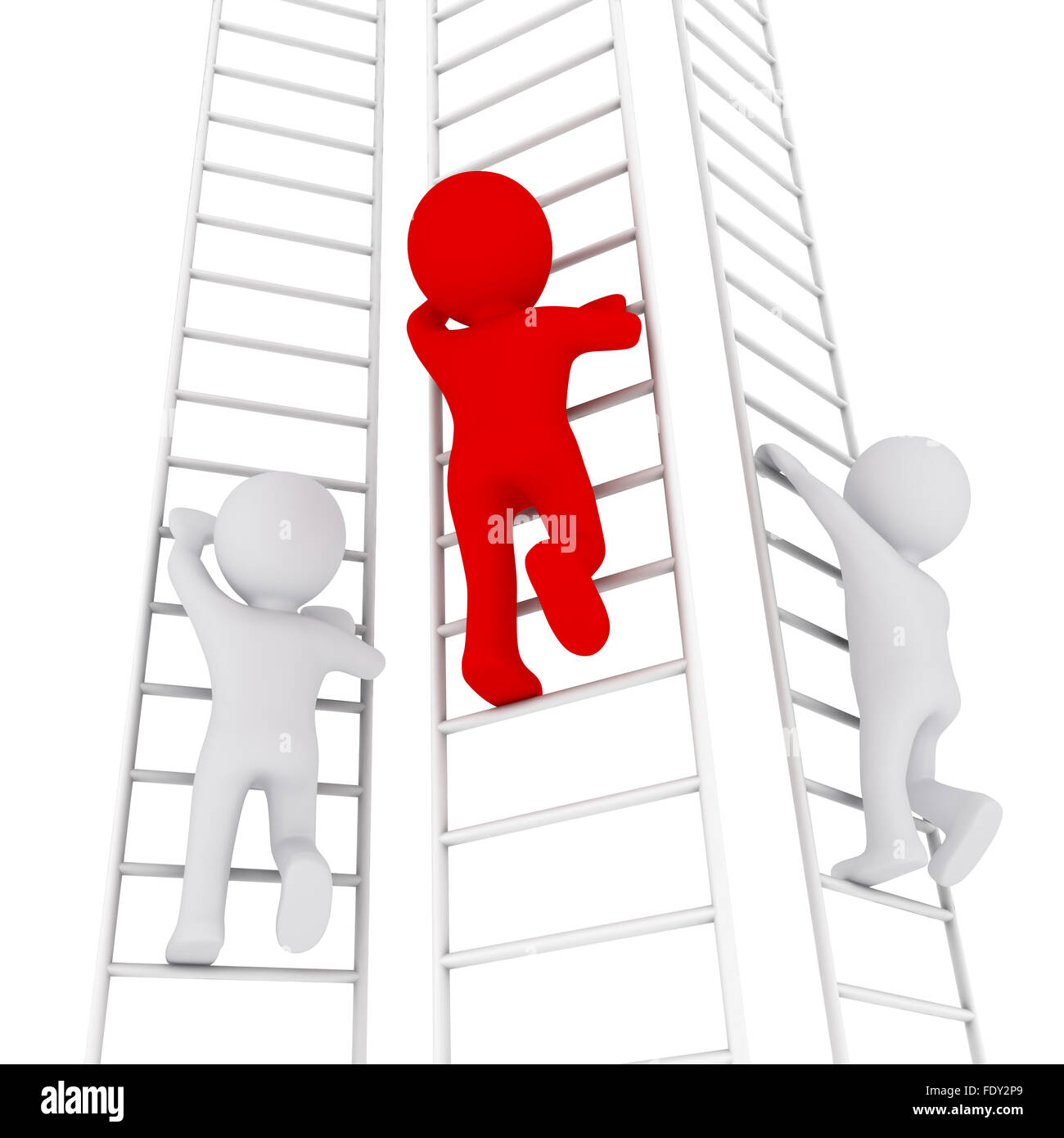 three 3D men climbing up the ladders Stock Photo - Alamy