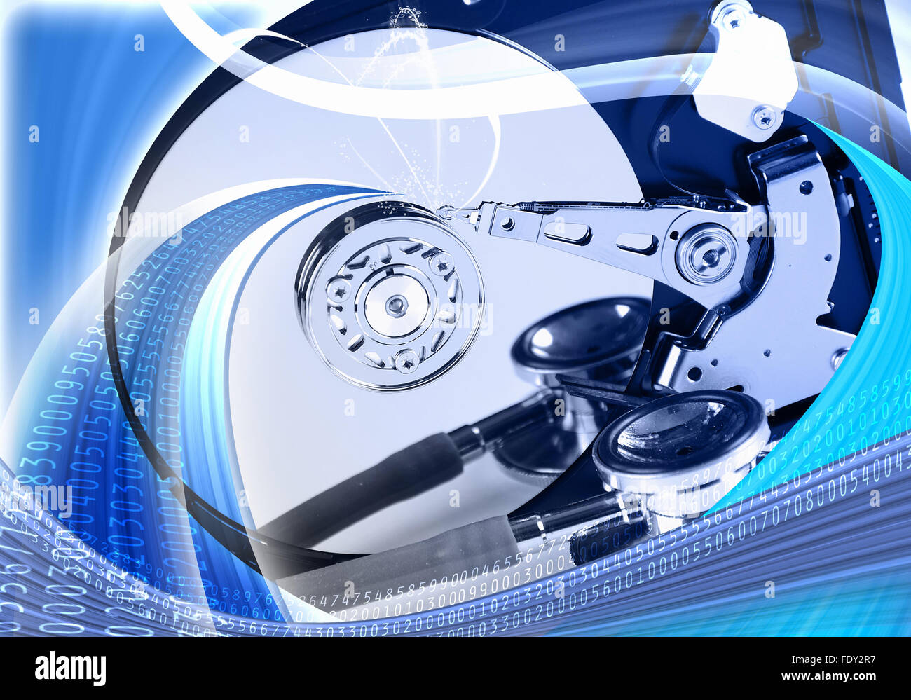 Hard drive with an abstract blue background Stock Photo - Alamy