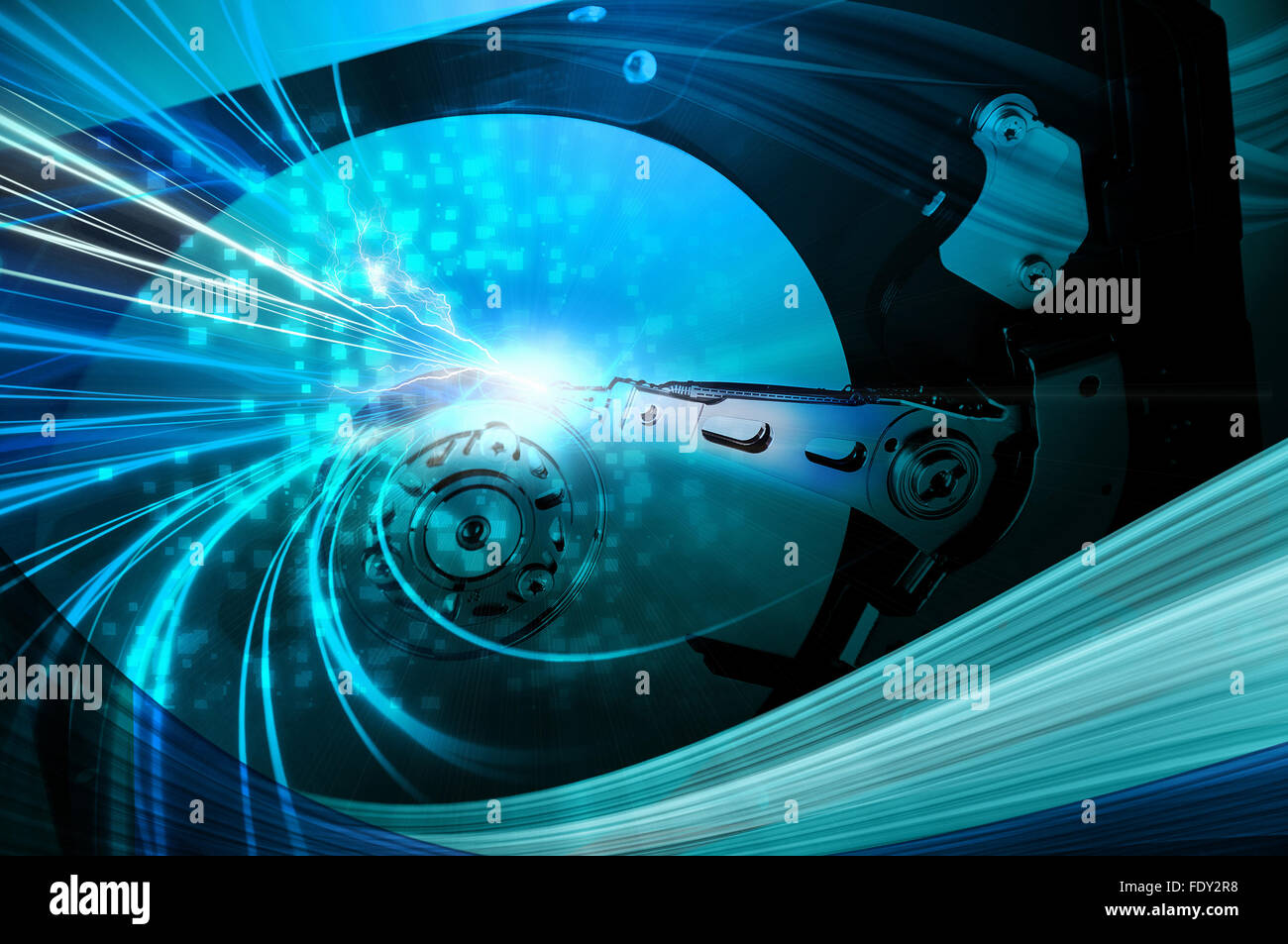 Hard drive with an abstract blue background Stock Photo - Alamy