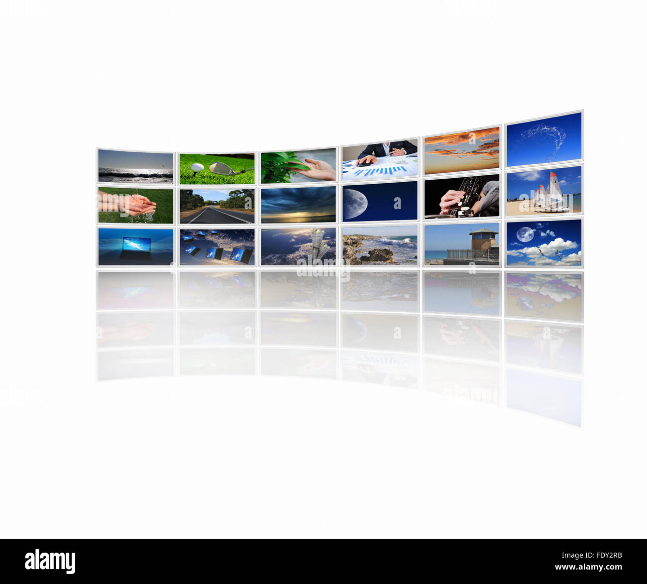 Streams of images symbolizing the new technology and media environment ...