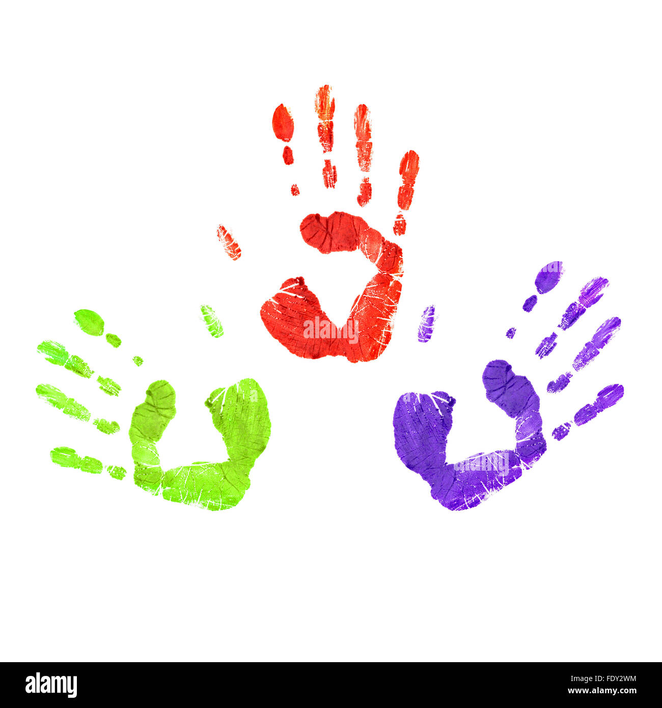 Handprints in different colors on a white background in different ...