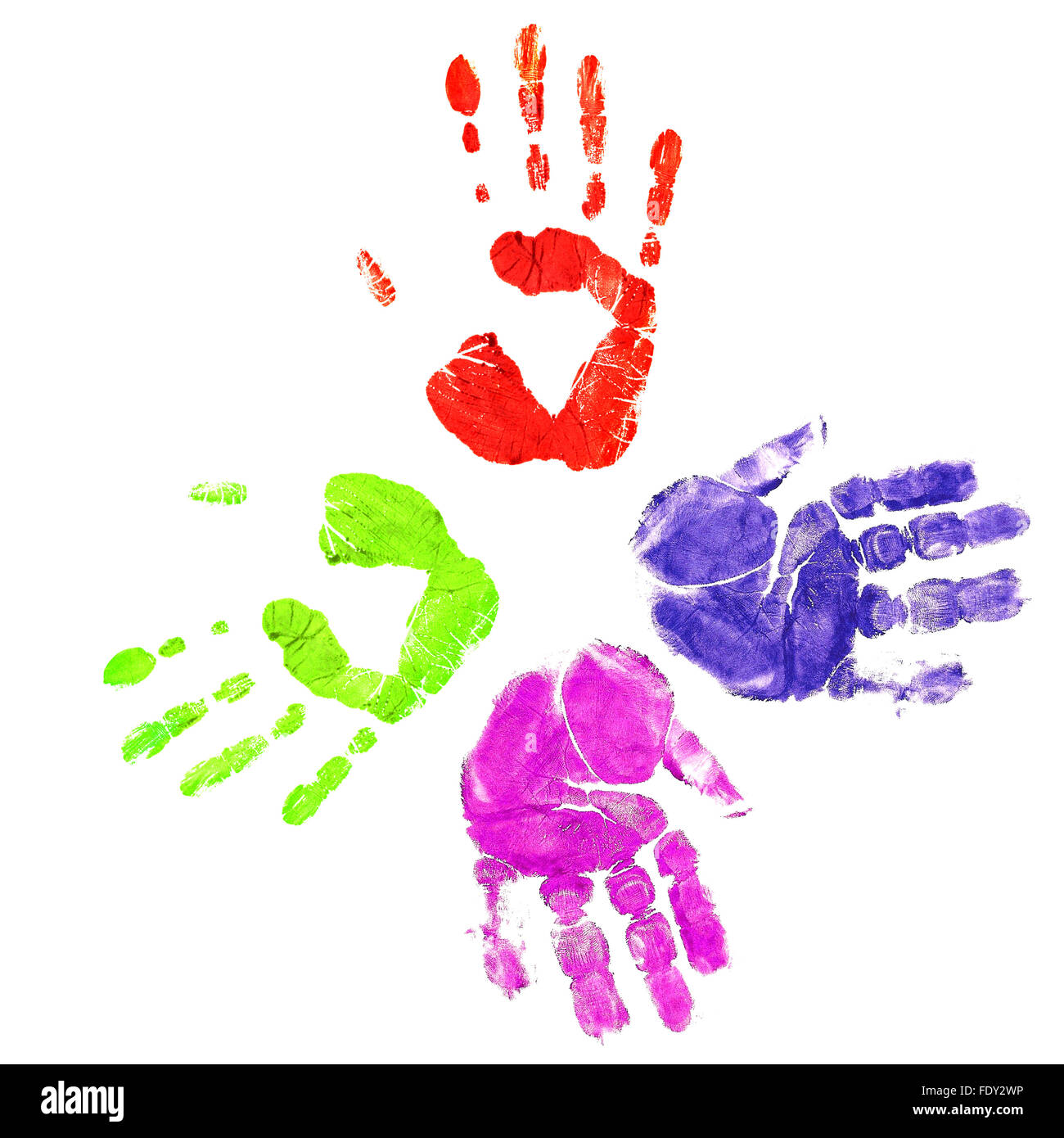 Handprints in different colors on a white background in different ...