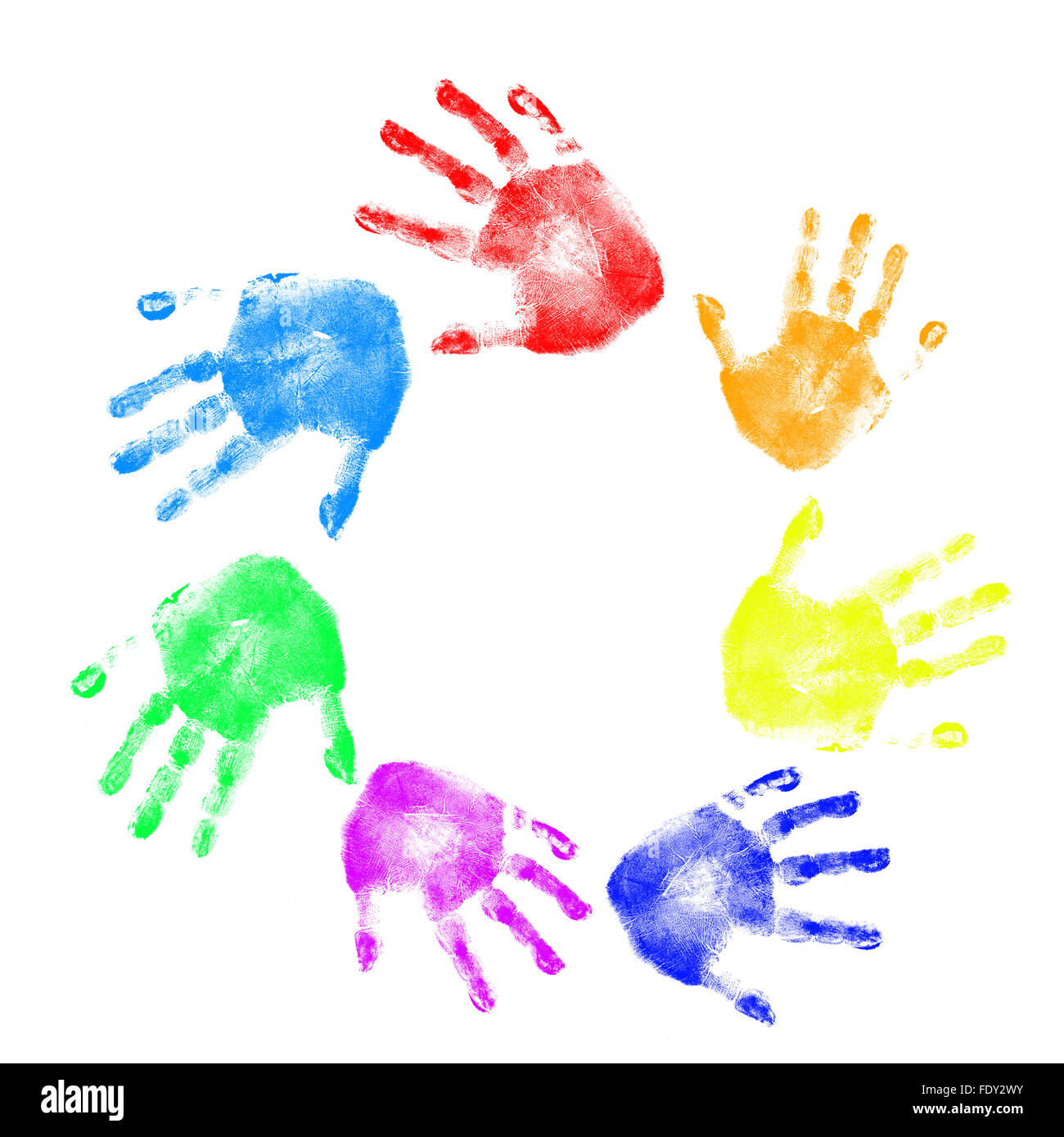 Handprints in different colors on a white background in different ...