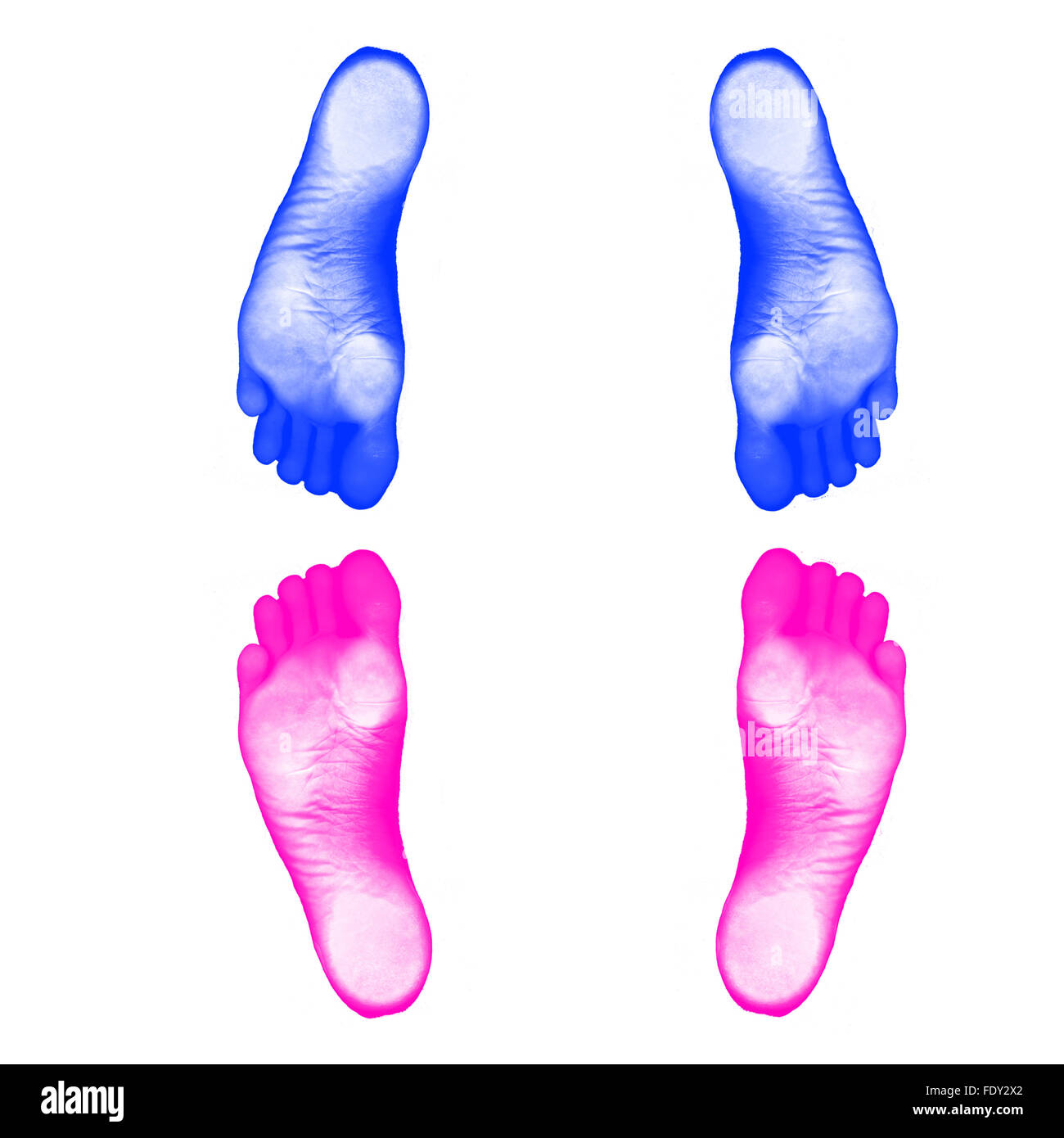 Footprints of different colors on a white background in different ...