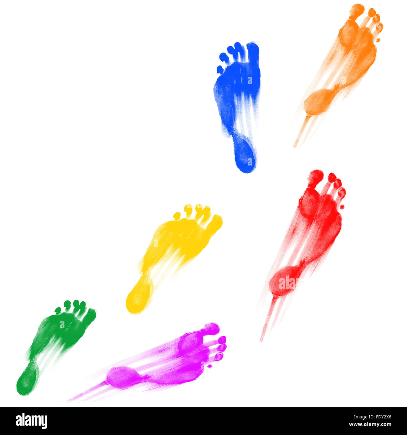 Footprints of different colors on a white background in different ...