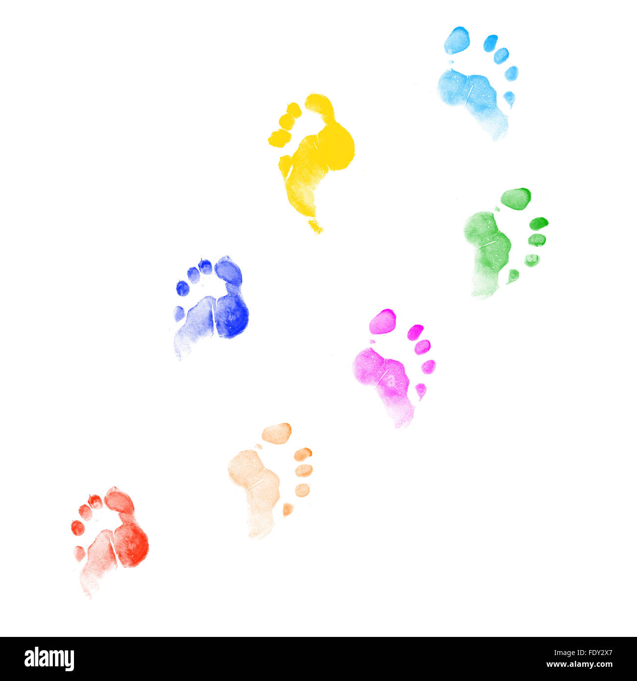 Footprints of different colors on a white background in different ...