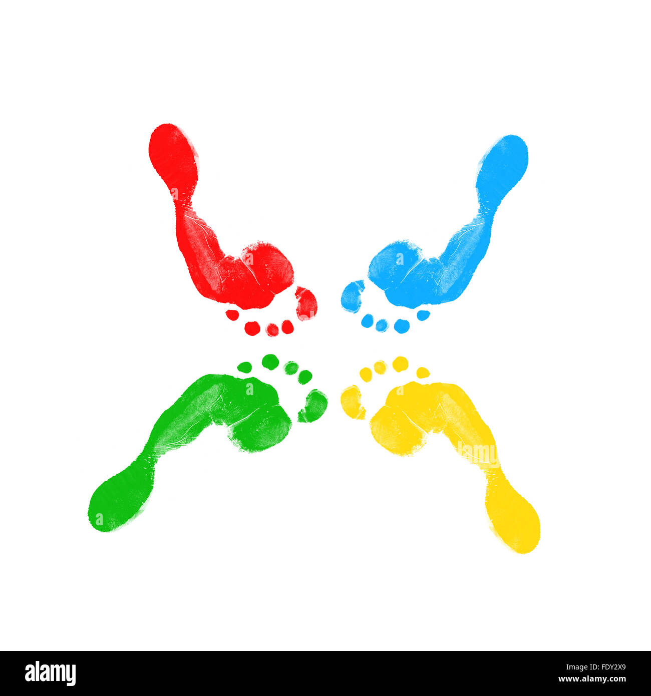 Footprints of different colors on a white background in different ...