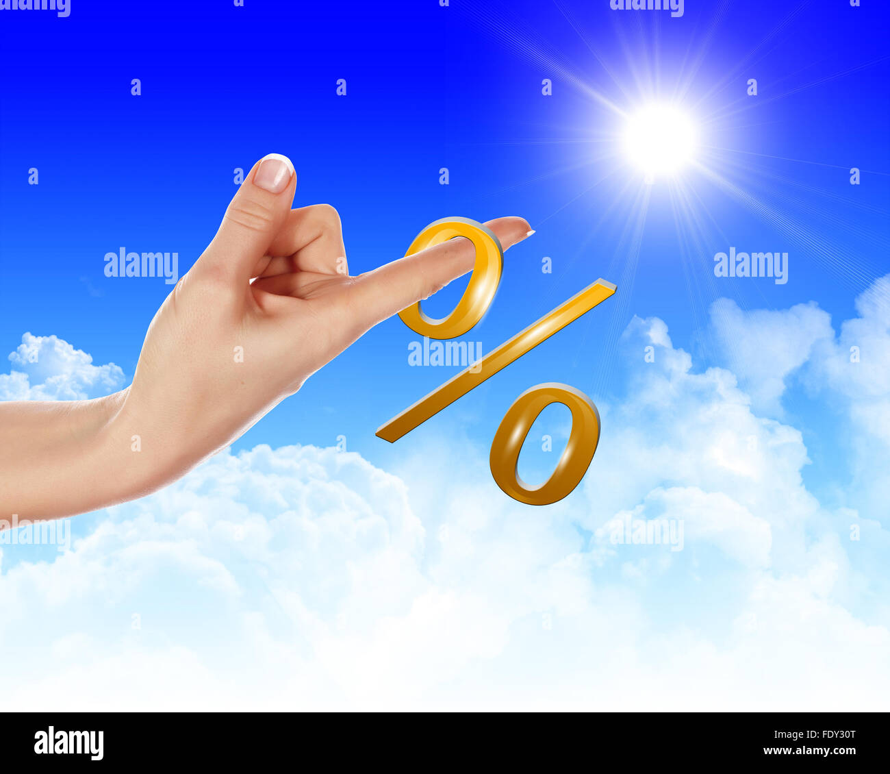 Symbol of a successful business. Image of hands and per cent against ...