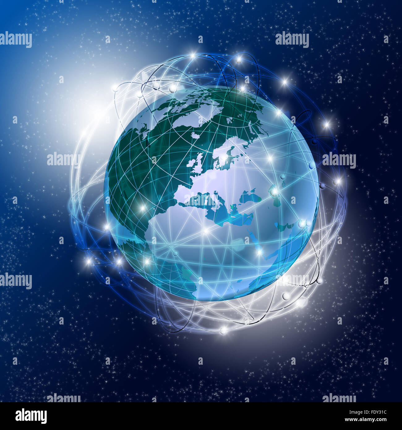 our planet earth with communication links around Stock Photo - Alamy