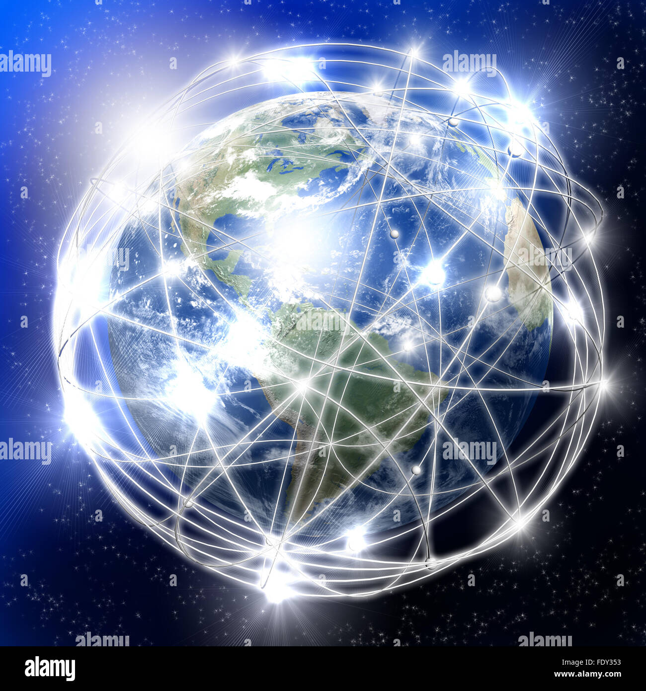 our planet earth with communication links around Stock Photo - Alamy