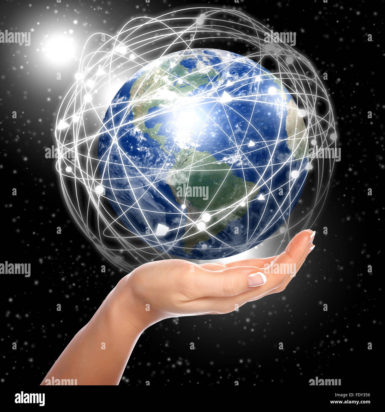 our planet earth with communication links around Stock Photo - Alamy