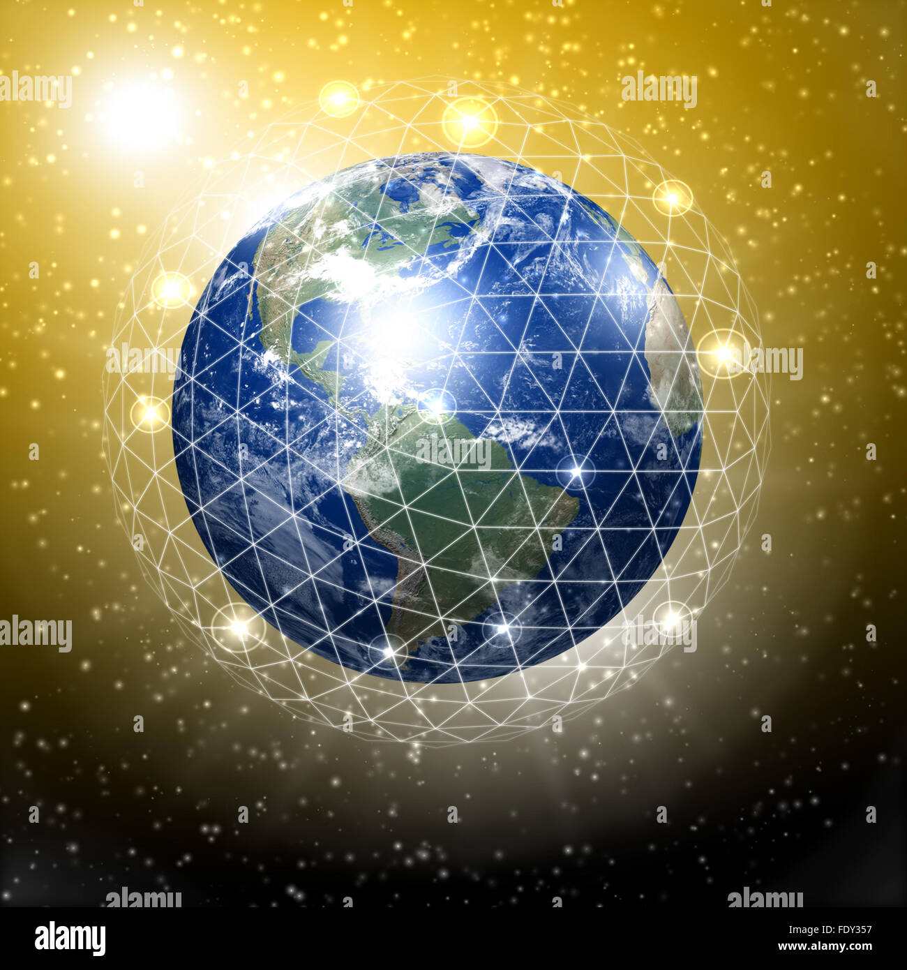 our planet earth with communication links around Stock Photo - Alamy