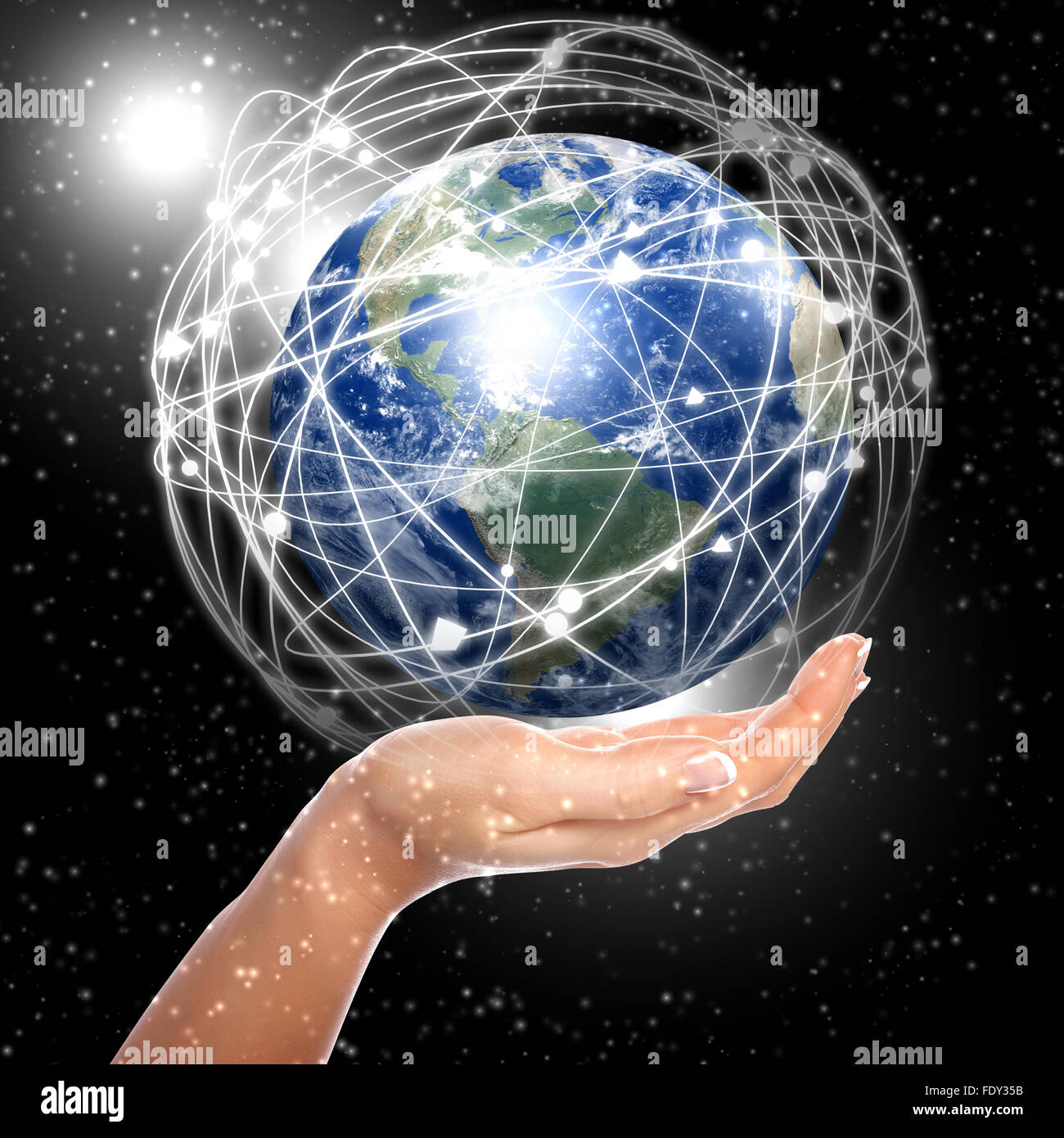 our planet earth with communication links around Stock Photo - Alamy