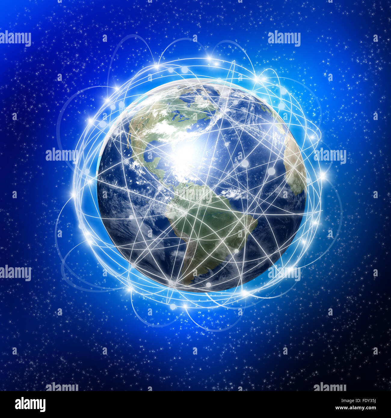 our planet earth with communication links around Stock Photo - Alamy