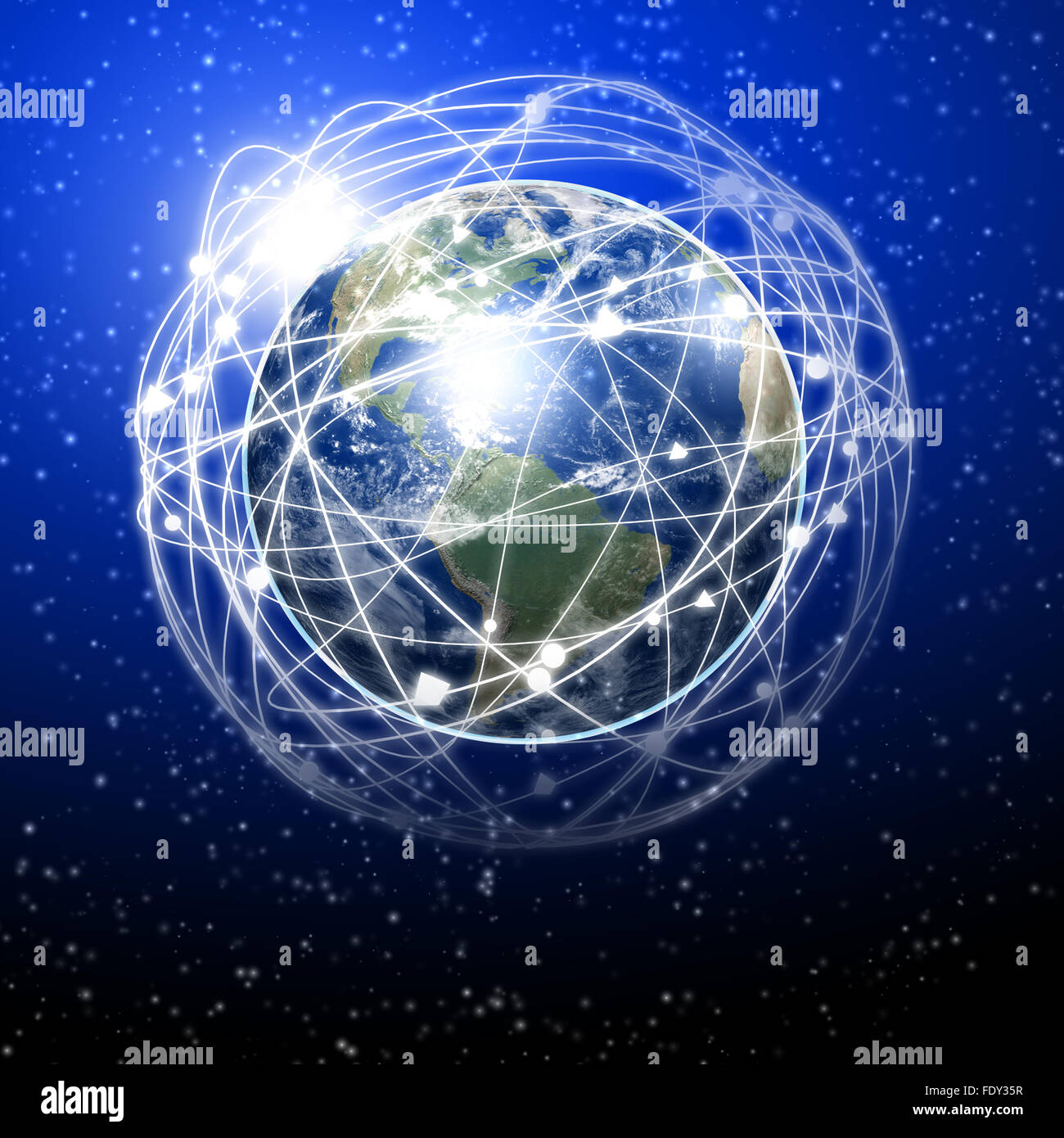 our planet earth with communication links around Stock Photo - Alamy