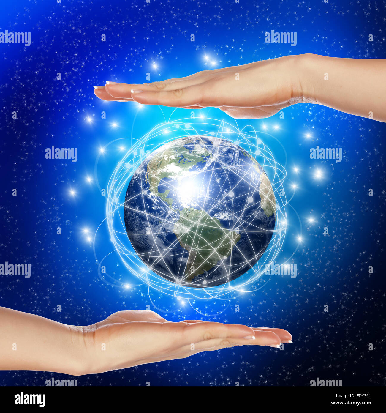 our planet earth with communication links around Stock Photo - Alamy