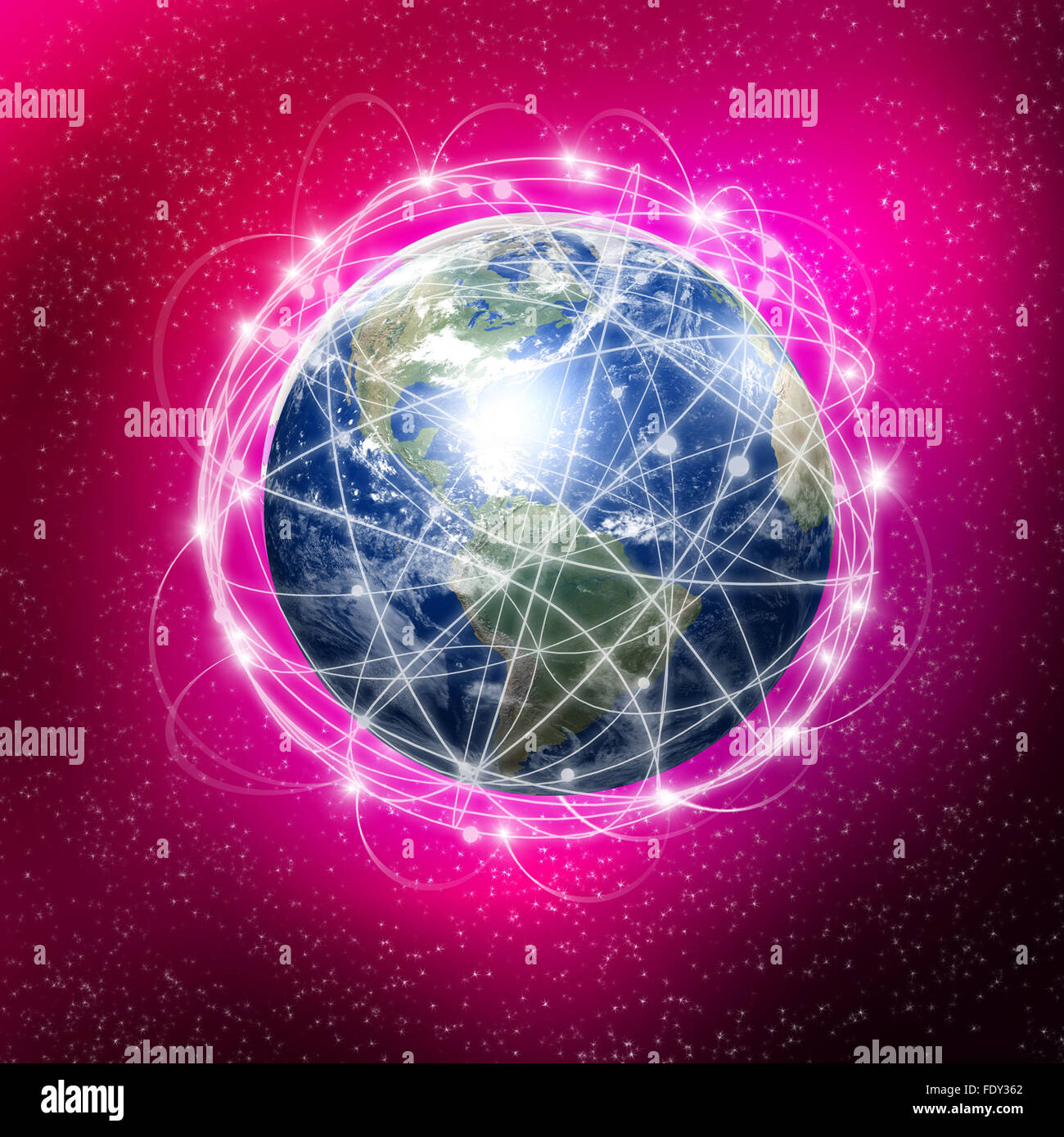 our planet earth with communication links around Stock Photo - Alamy