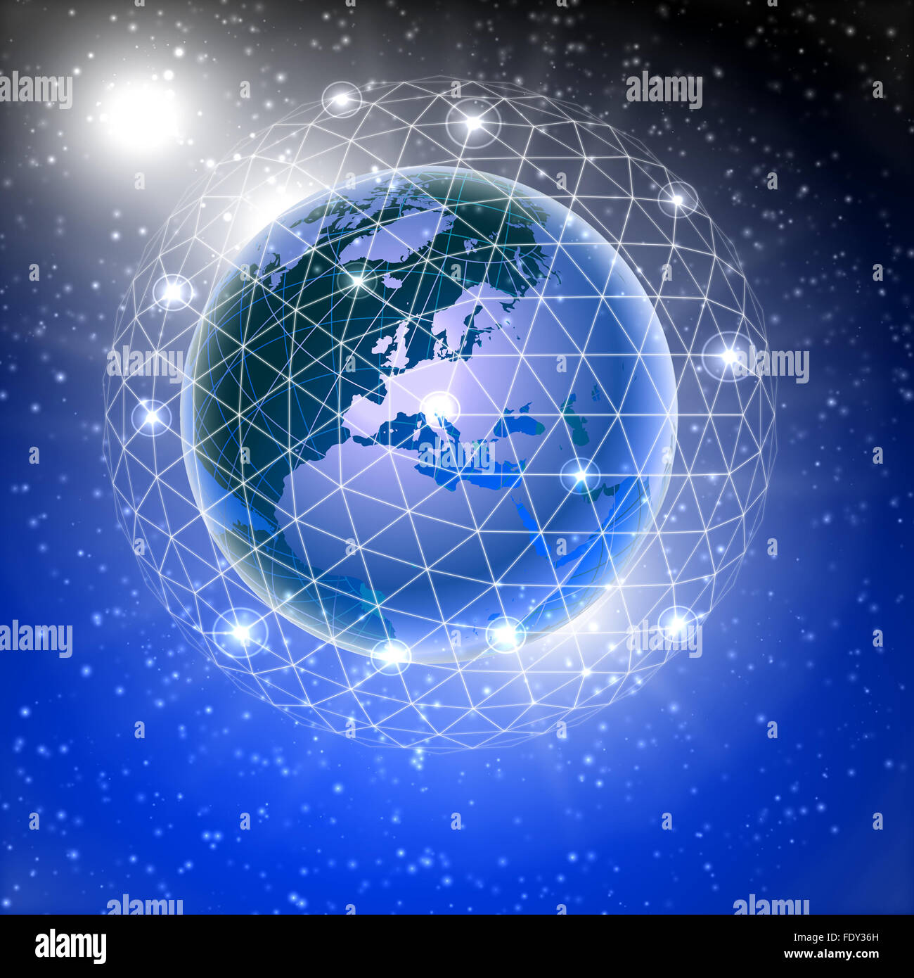 Earth and the communication on its surface. A symbol of high-speed and ...