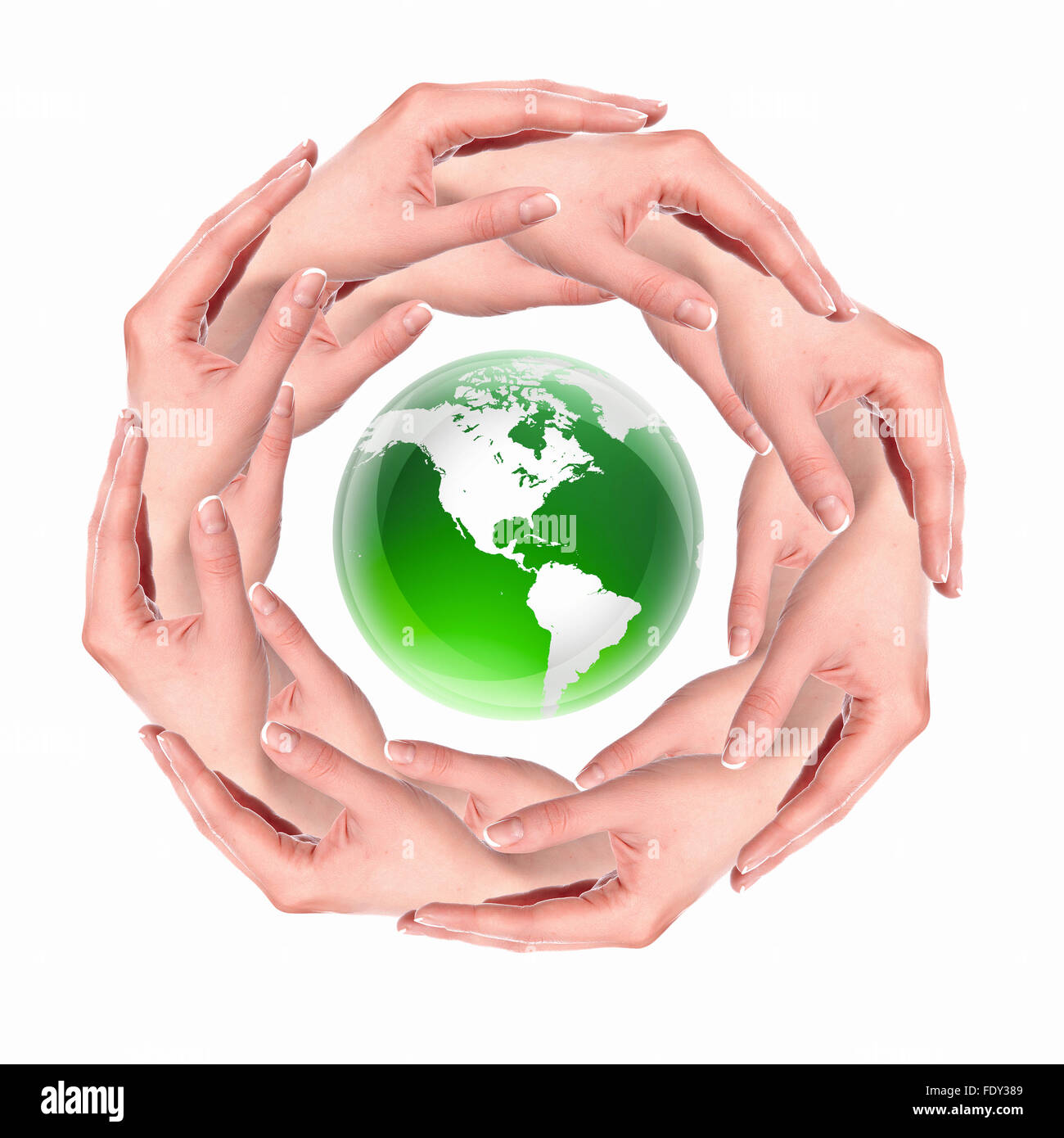 human hand in a circle and symbol of our planet Stock Photo - Alamy