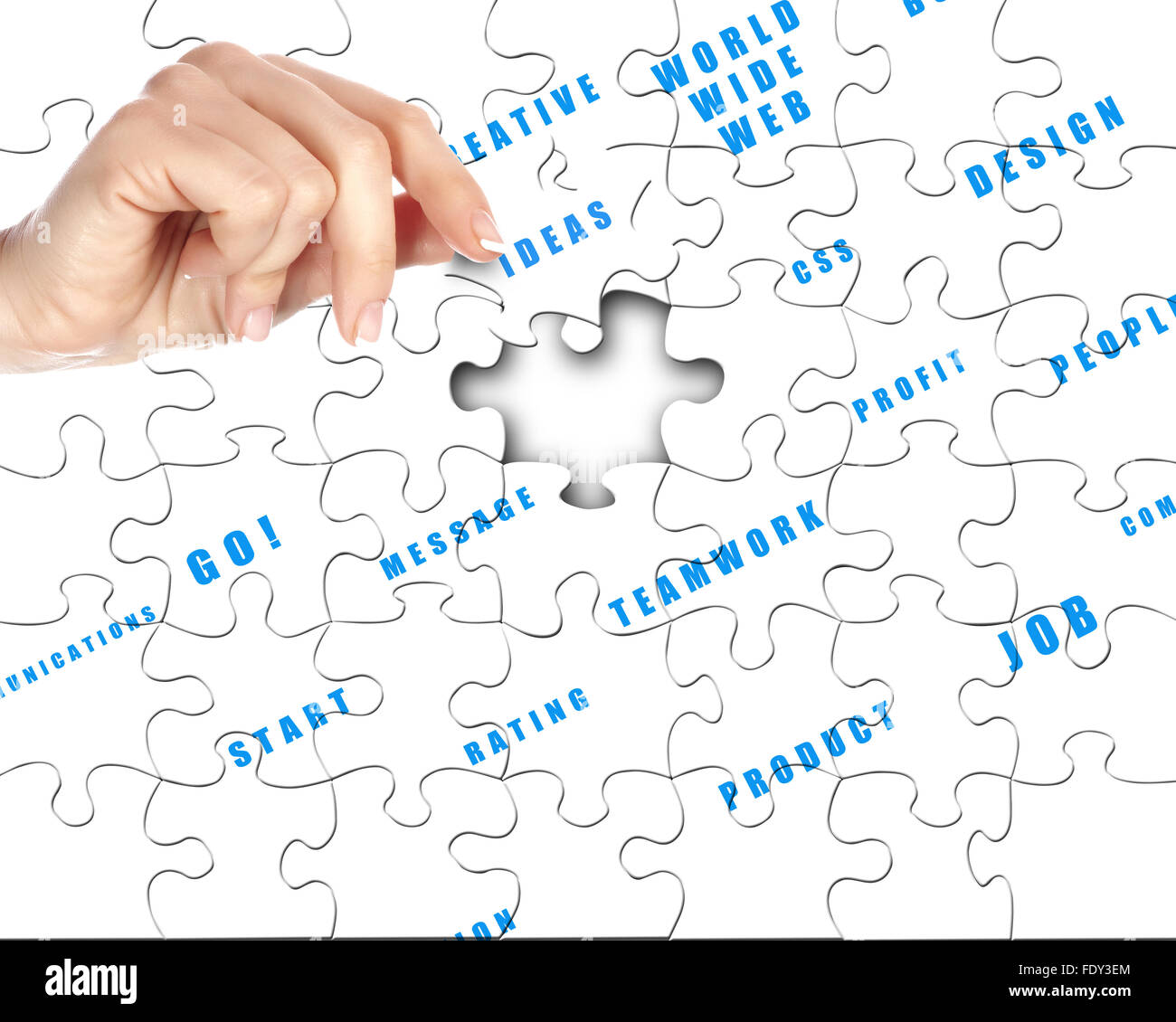 Human hand holding a piece of puzzle with business word Stock Photo - Alamy